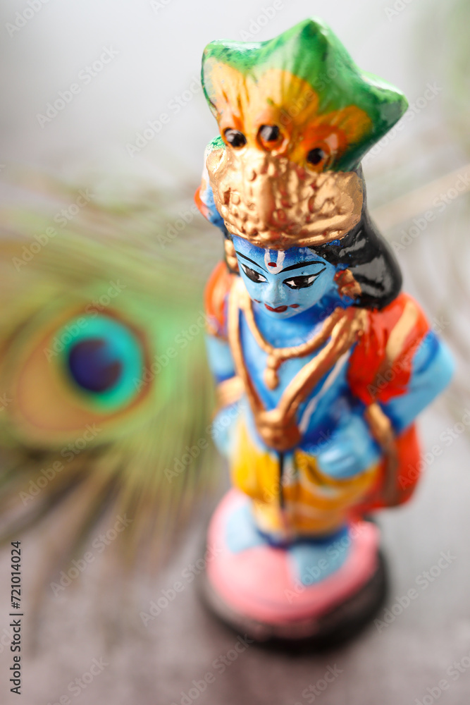 Sri Krishna statue with peacock feather. Lord Krishna Standing with ...