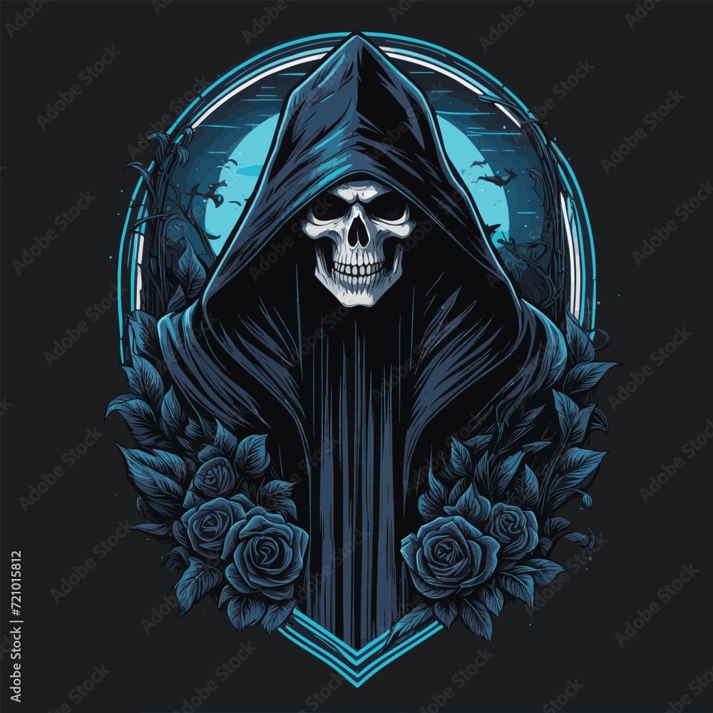Grim reaper with rose flowers vector illustration Stock Vector | Adobe ...