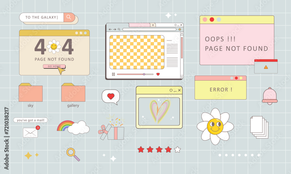 90s retro vaporwave aesthetics digital screen ui. y2k design. Cute old computer ui elements ...