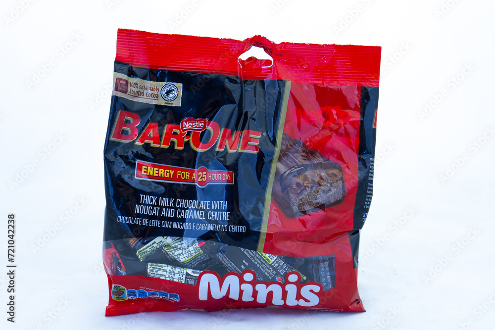 Johannesburg, South Africa - a packet of Nestle Bar-One minis isolated ...