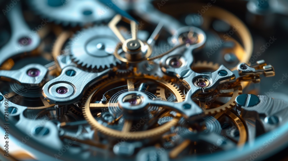 Close-up of intricate watch gears and cogs with a depth of field ...