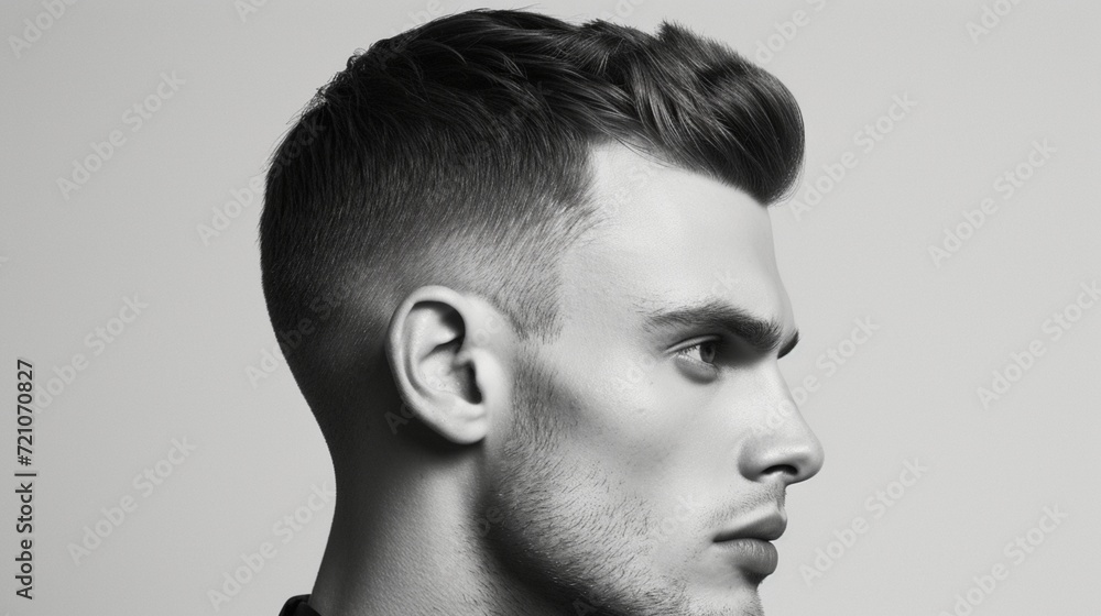 Men's classic crew cut with a modern twist, incorporating subtle ...