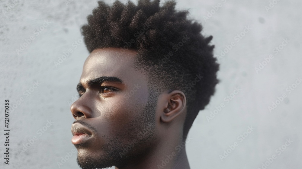 Men's tapered afro haircut with a defined hairline and a gradual fade ...