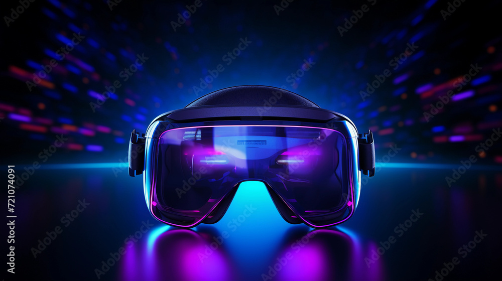 3d 360 vr headset glasses goggles lenses in futuristic neon light ...
