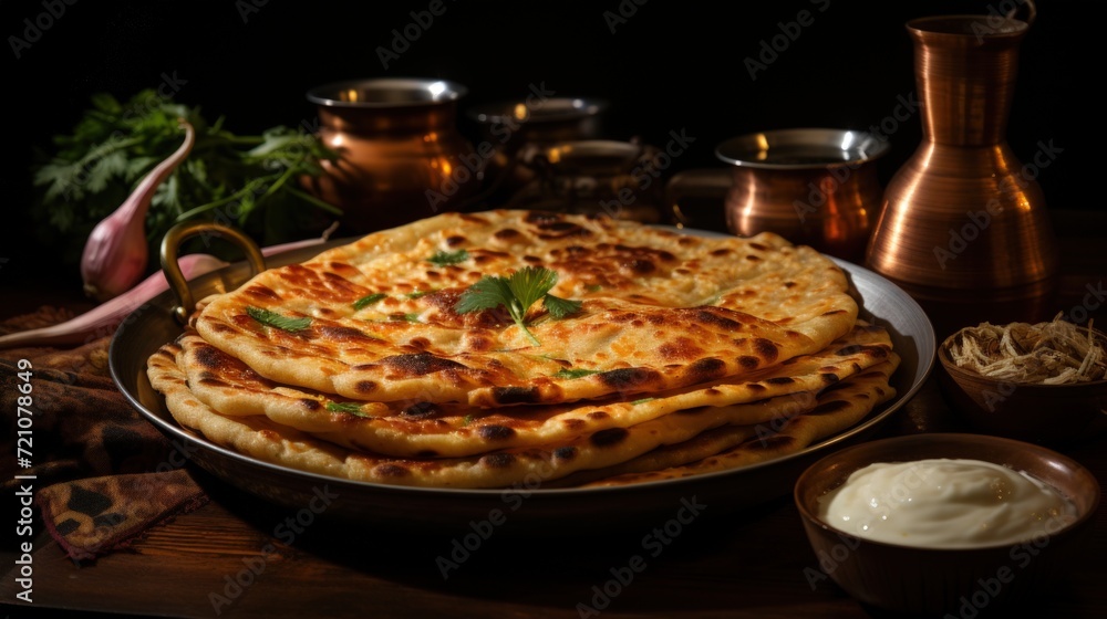 Aloo Paratha with Yogurt, Indian style. Best For Banner, Flyer, and ...