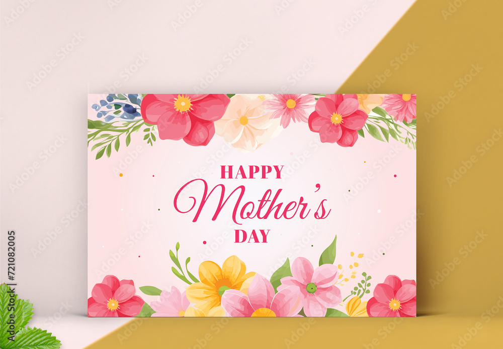 Floral Mother's Day Postcard Template Layout Stock Template | Adobe Stock