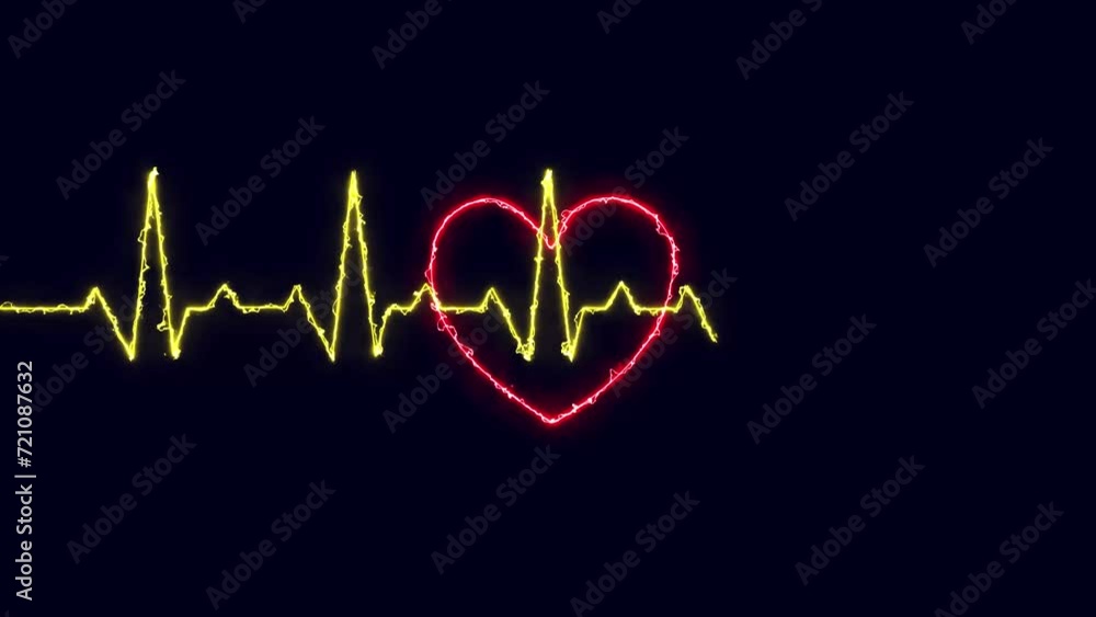 Healthy heartbeat animation. Pulse trace green line on dark green grid ...