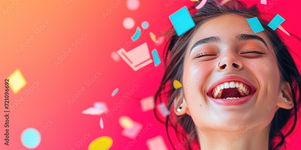 Generation Z face with a playful wink surrounded by floating emojis and ...