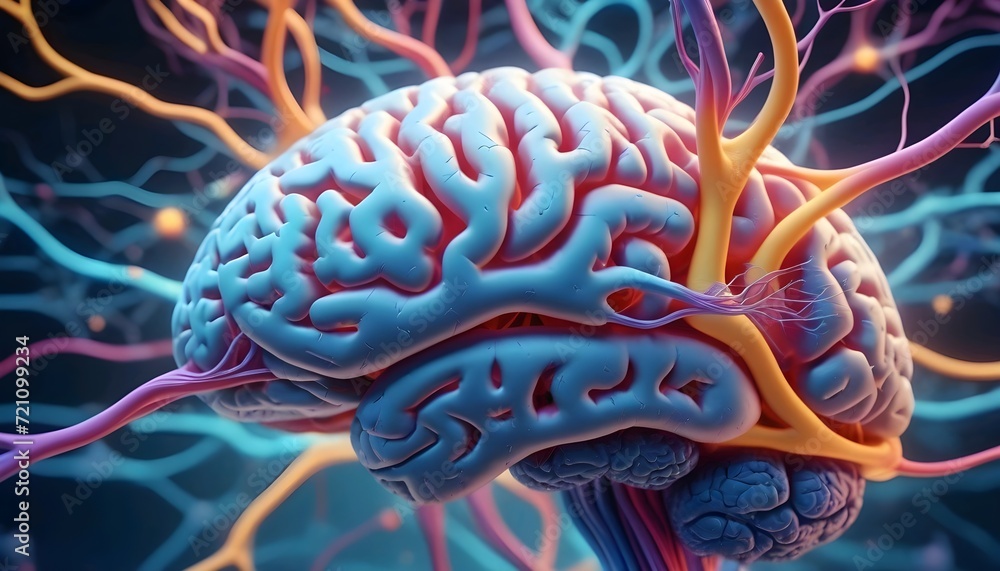 Cross section of the human brain, showcasing different regions and ...