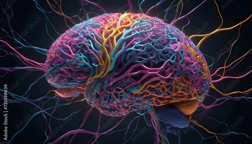 Cross section of the human brain, showcasing different regions and ...