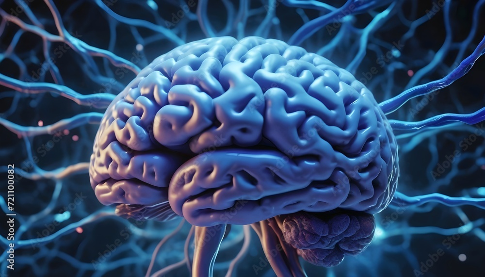Cross section of the human brain, showcasing different regions and ...