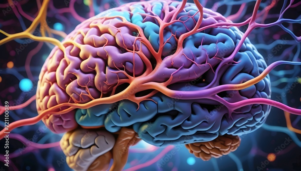 Cross section of the human brain, showcasing different regions and ...