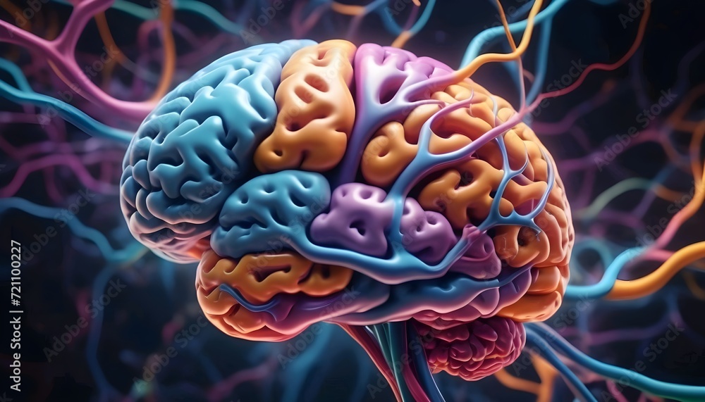 Cross section of the human brain, showcasing different regions and ...