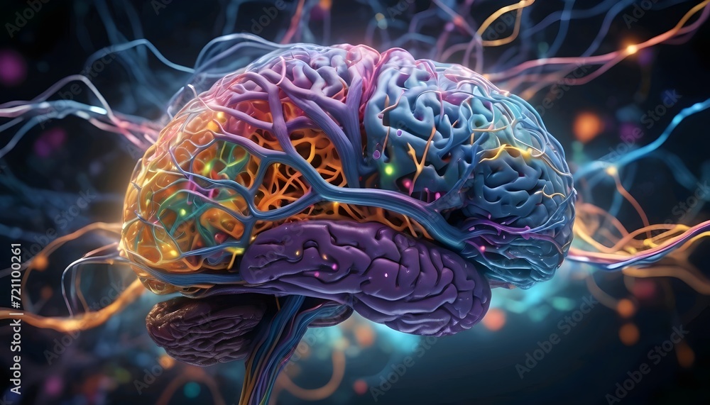 Cross section of the human brain, showcasing different regions and ...