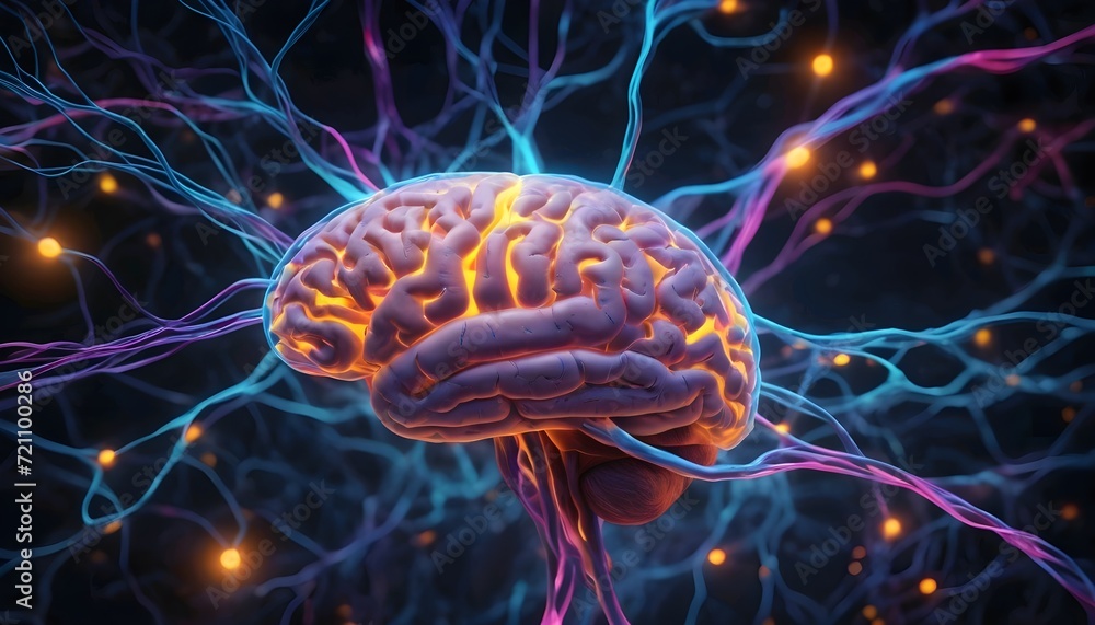 Cross section of the human brain, showcasing different regions and ...