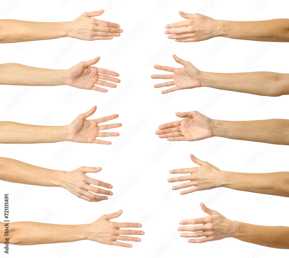 Giving a hand. Multiple images set of female caucasian hand with french ...