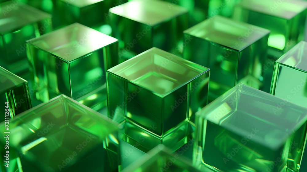 正方形のガラスの3Dモデル。背景画像_緑色 3D model of glass squares. Chromatic sculpture ...