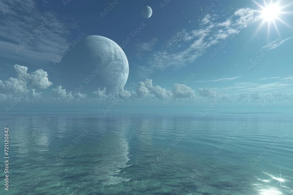 Surrealism. A dreamlike scene where planets and stars are floating ...