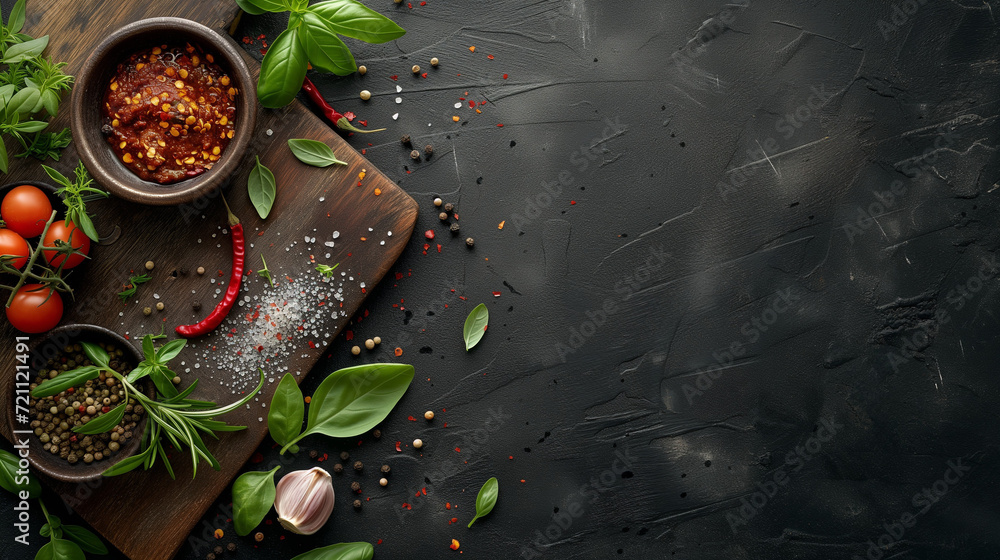 Cooking background with free space for text. Top view, bright colors ...