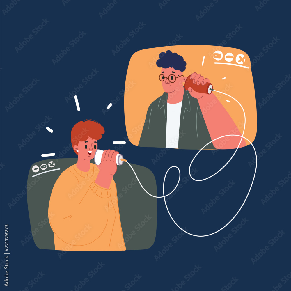 Cartoon vector illustration of Boy talking to Each Other About Love Via ...