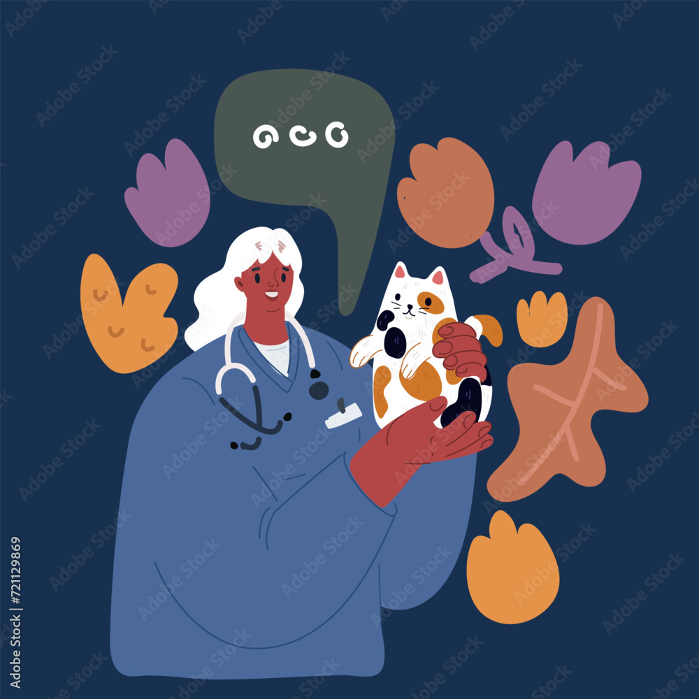 Cartoon vector illustration of Cat Owner Holds Her Beloved Red Pet ...