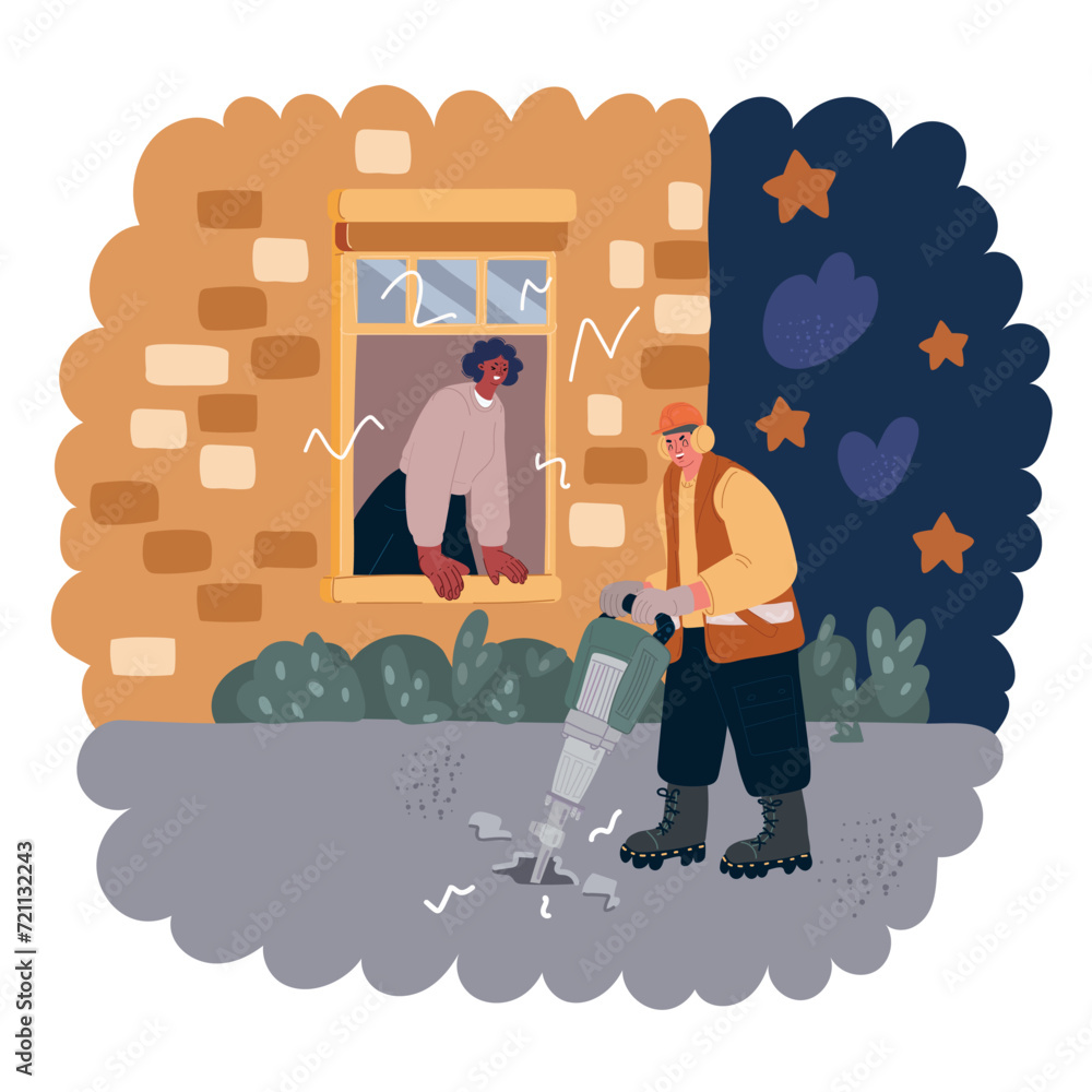 Cartoon vector illustration of Annoyed adult woman suffering neighbor ...