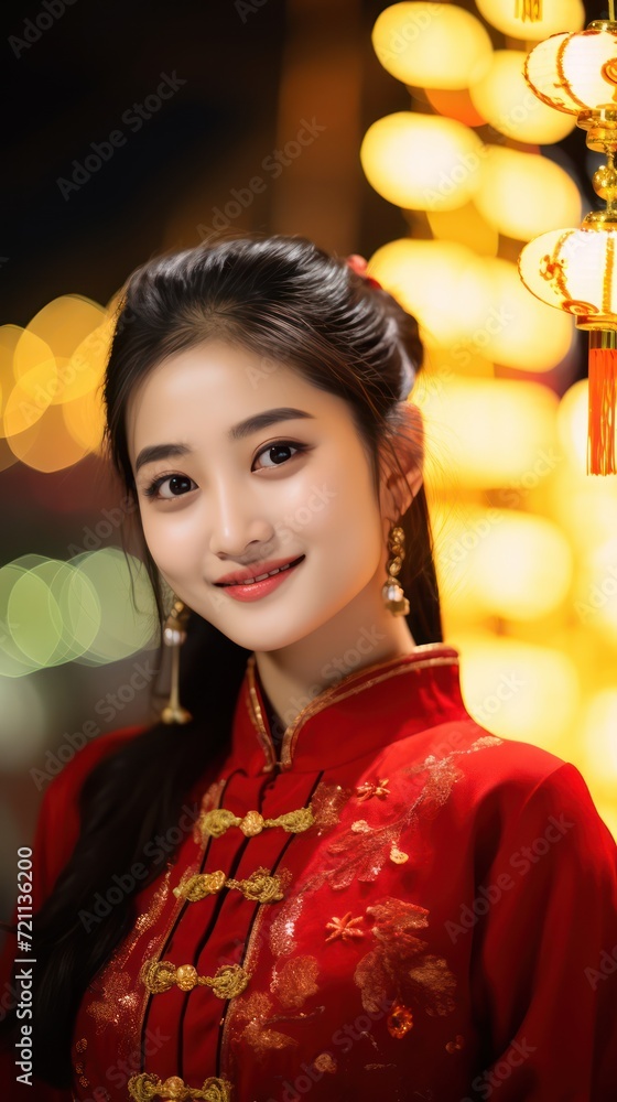 A Beautiful Asian woman wearing Chinese national costume (cheongsam ...