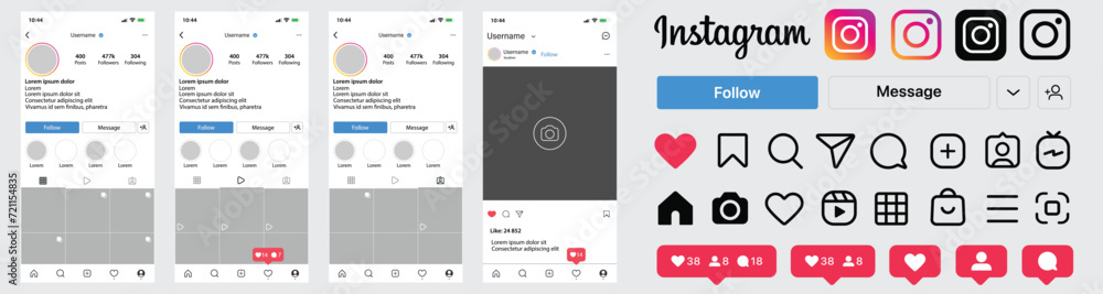 Instagram mockup. Set Instagram screen social media and social network ...