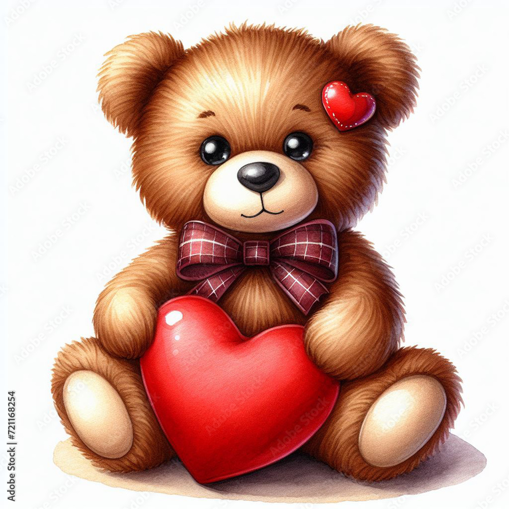 Valentine's Day - a single teddy bear sitting, It has brown with black ...