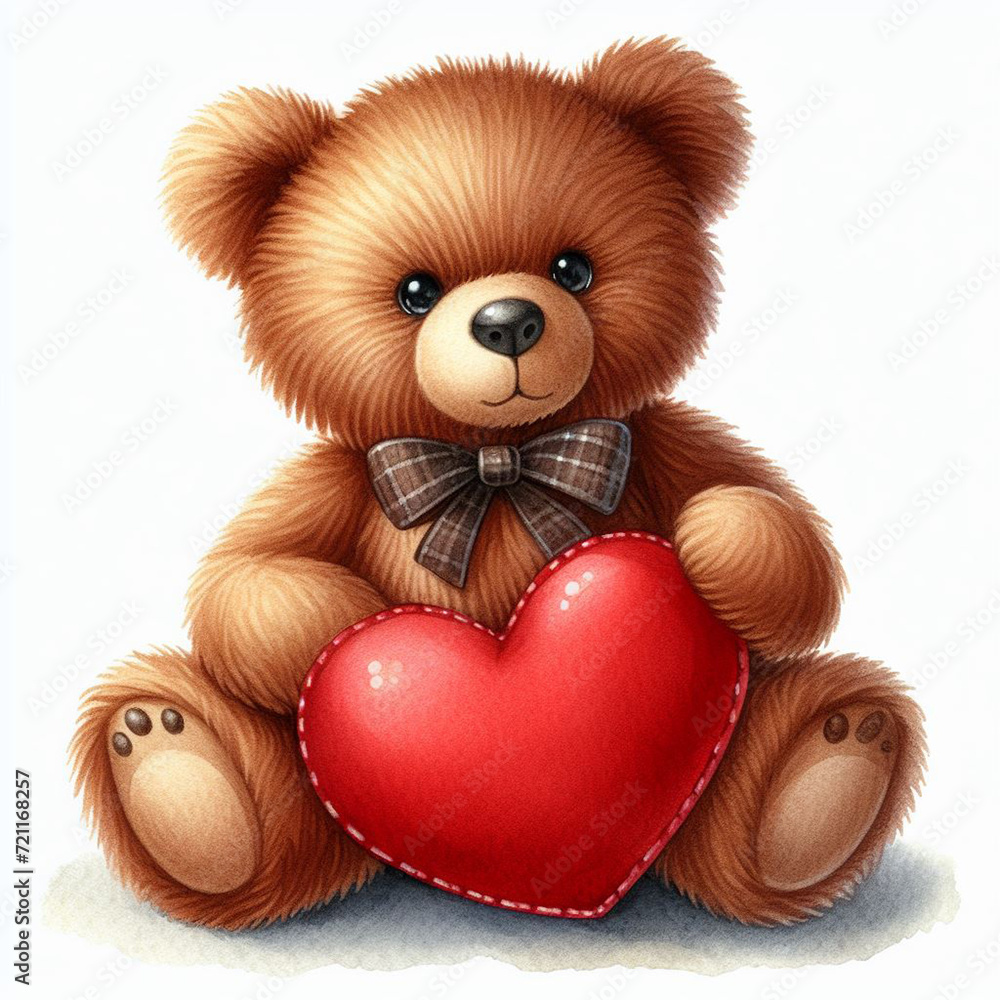 Valentine's Day - a single teddy bear sitting, It has brown with black ...