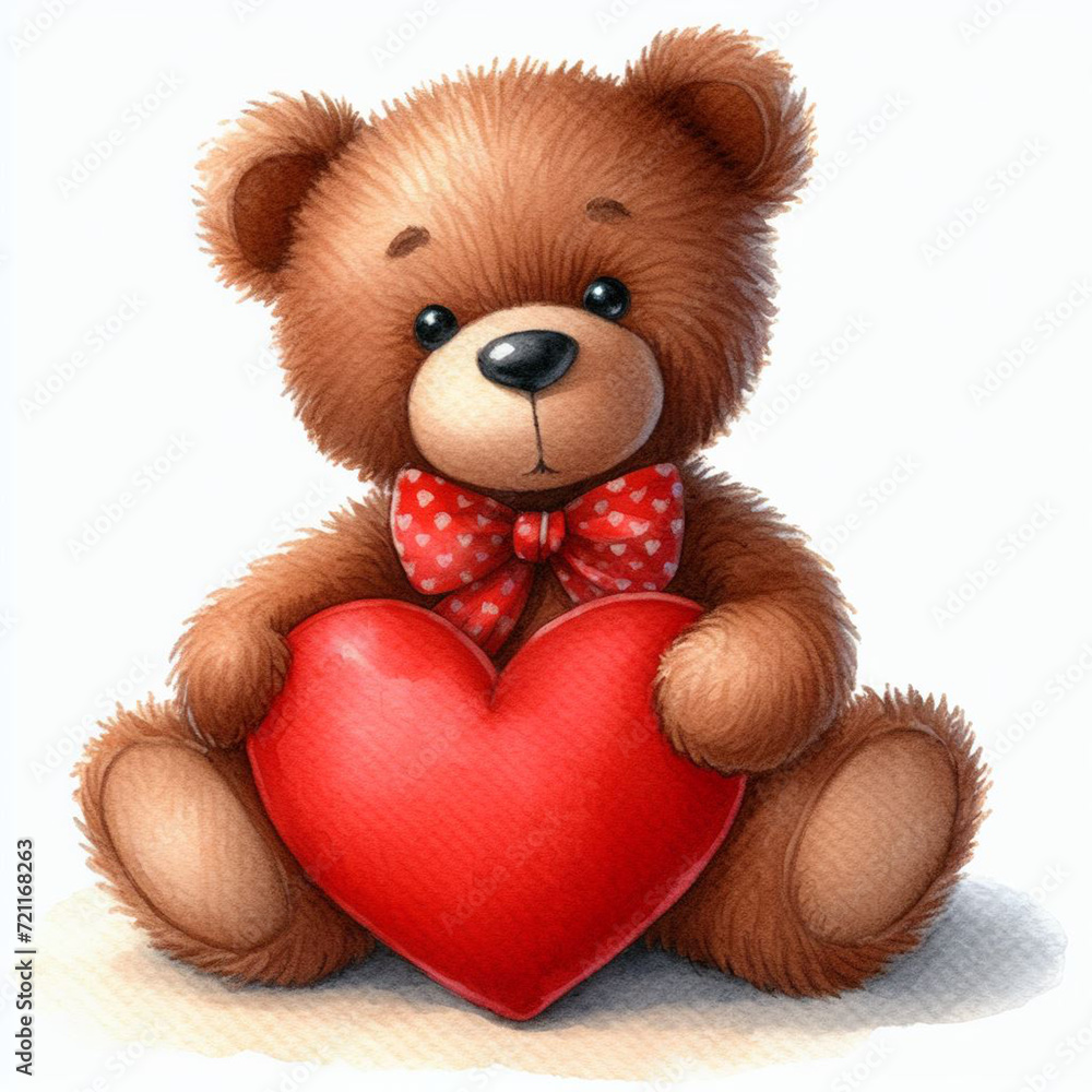 Valentine's Day - a single teddy bear sitting, It has brown with black ...