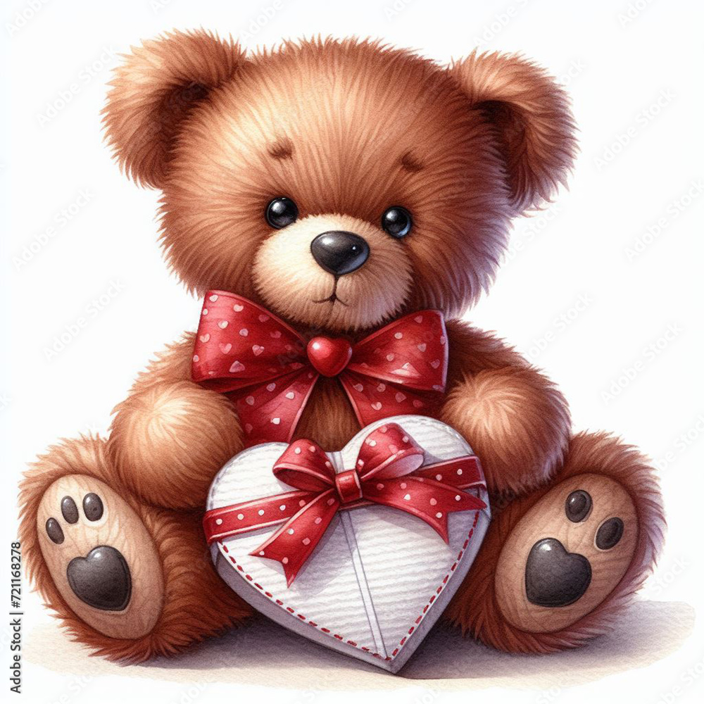 Valentine's Day - a single teddy bear sitting, It has brown with black ...