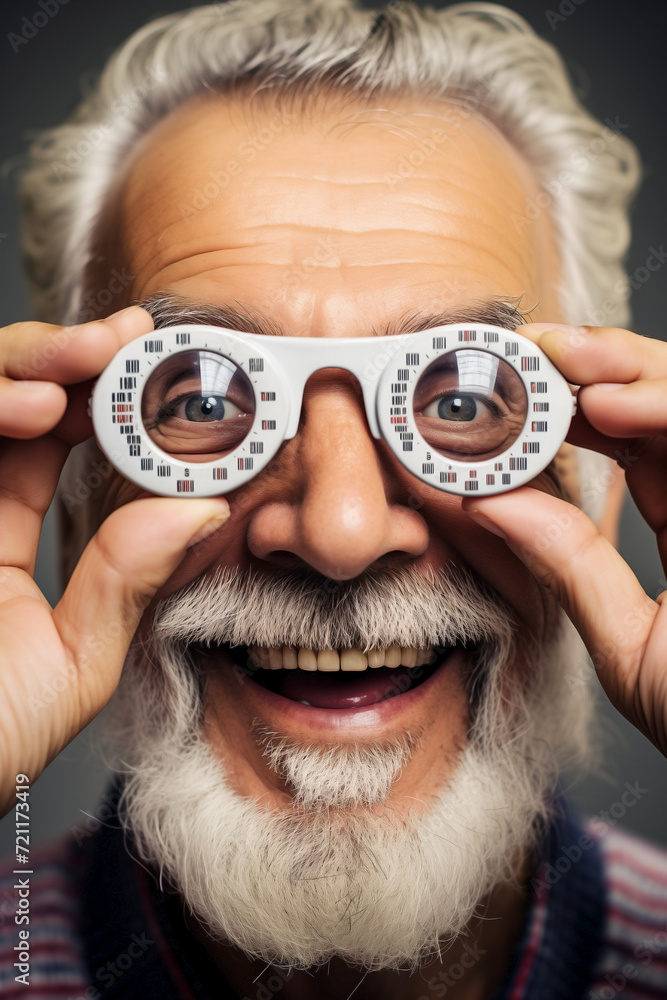 Senior man visiting the ophthalmologist for an eye exam using the ...