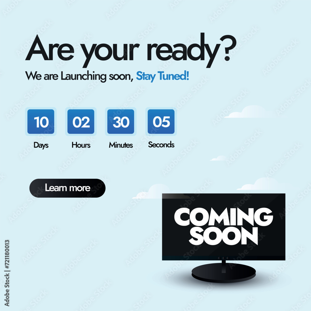Coming soon. Coming soon announcement banner in cyan background with a ...