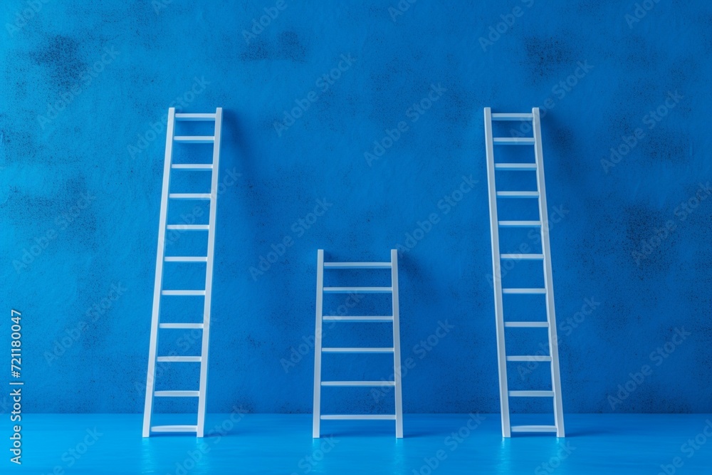 Ladder achievement concept blue wall studio background, leadership ...