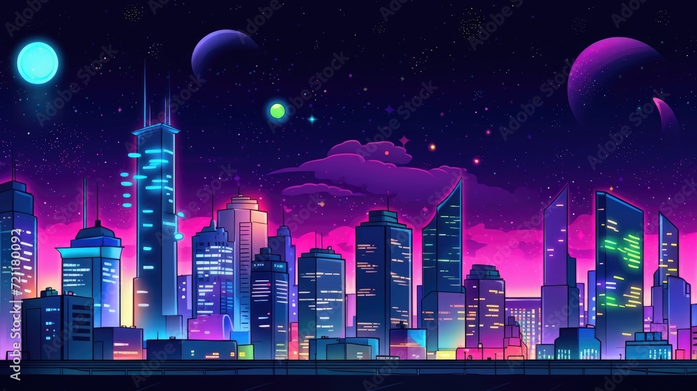 cartoon illustration Megalopolis infrastructure with modern skyscrapers ...