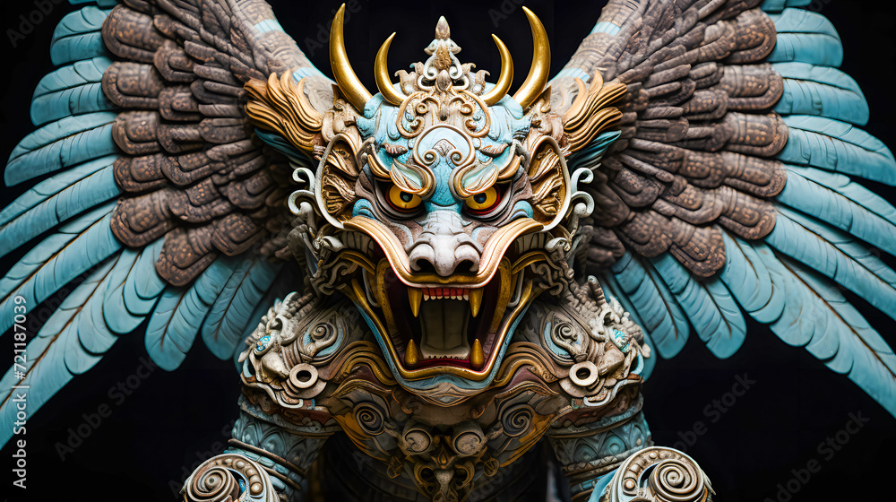 Wooden sculpture of Garuda is a mythological bird according to Hindu ...