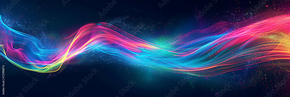 Abstract wave of energy in electric blue, neon pink, and lime green ...