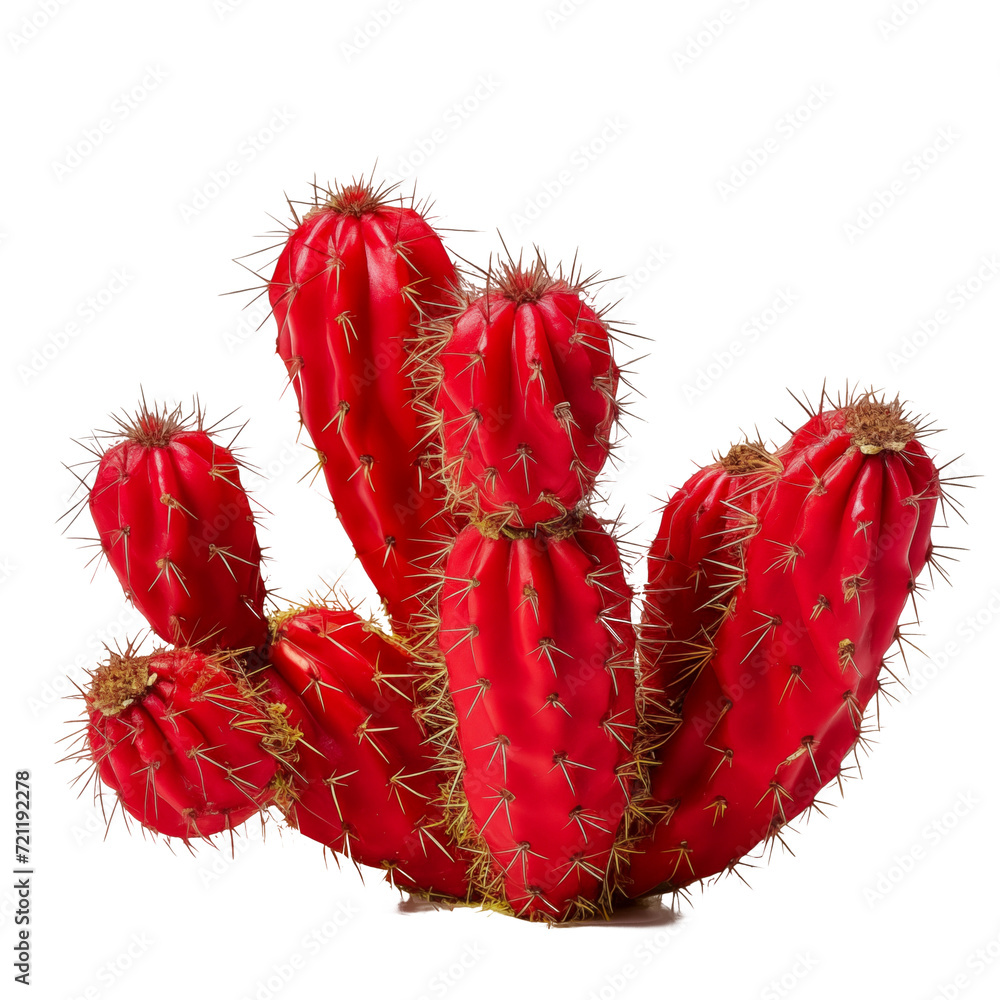 Cacti in one bunch of red color isolated on a transparent background ...
