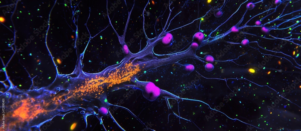 Micrograph of a myelinated nerve fiber with axon, node of Ranvier, and ...