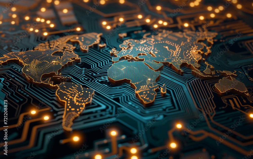 World map on circuit board. Digital Earth. Data Exchange. Stock ...