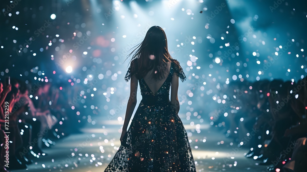 glamorous shot of a fashion model on a runway, showcasing the latest ...