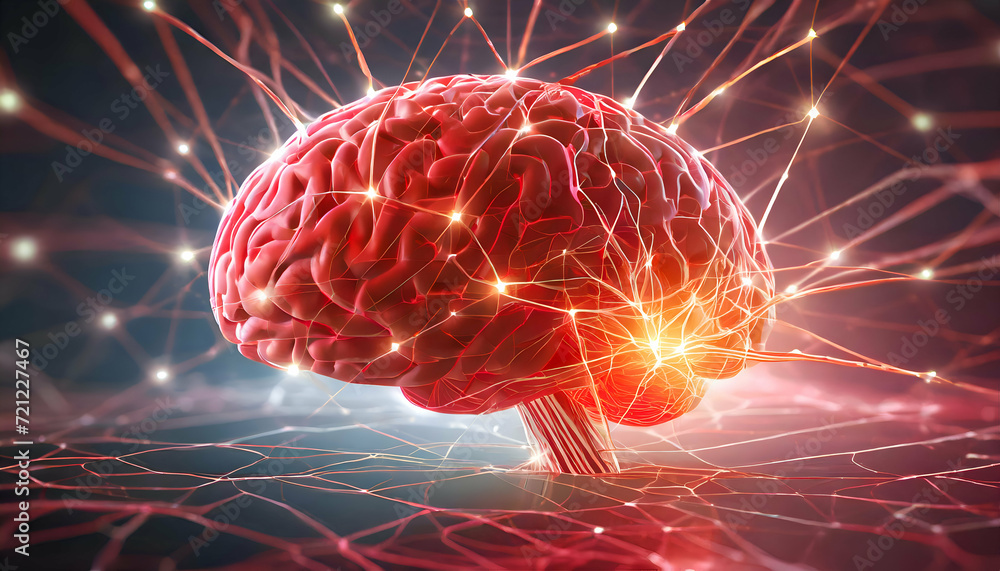 Red color of brain's anatomy with a focus on an area affected by ...