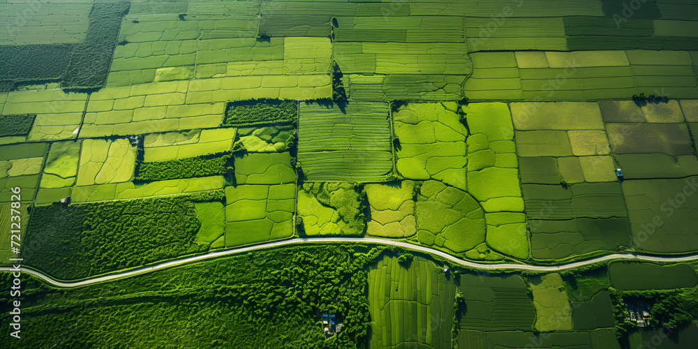Rice field ,aerial view of rice fields, Aerial view of green rice paddy ...
