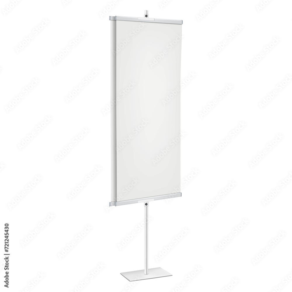 Double-sided banner stand realistic vector mock-up. Vertical floor ...
