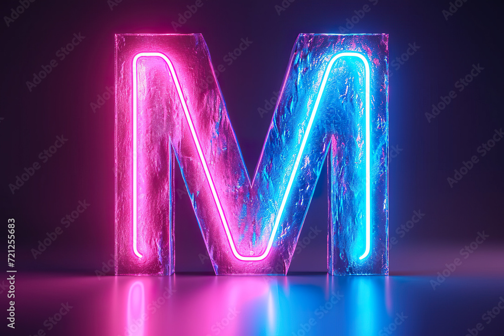 Letter M - colorful glowing outline alphabet symbol on blue lens flare ...