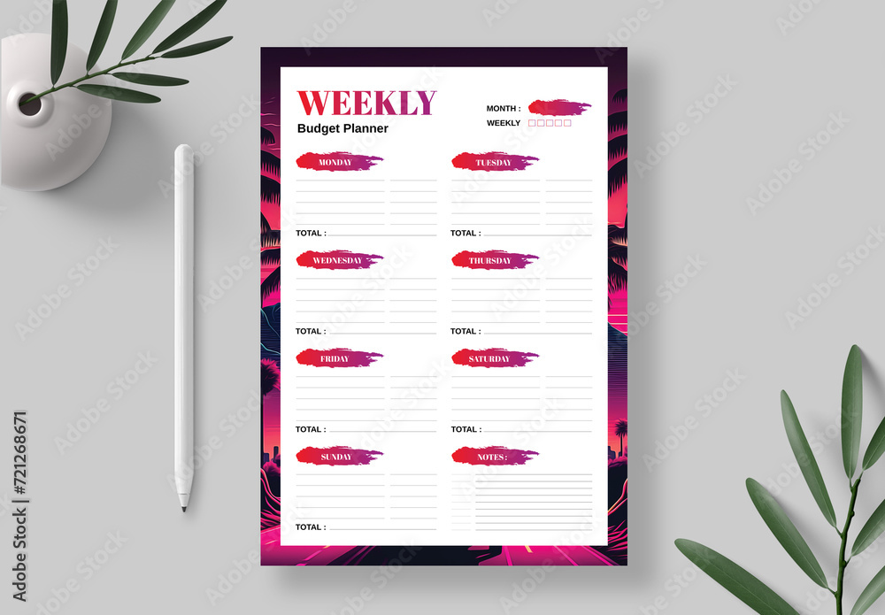 Weekly Planner Layot Stock Template | Adobe Stock