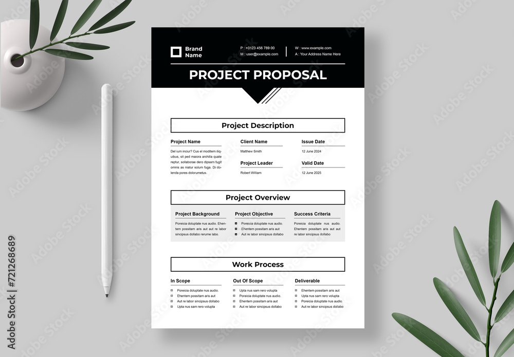 Project Proposal Sheet Layout Stock Template | Adobe Stock