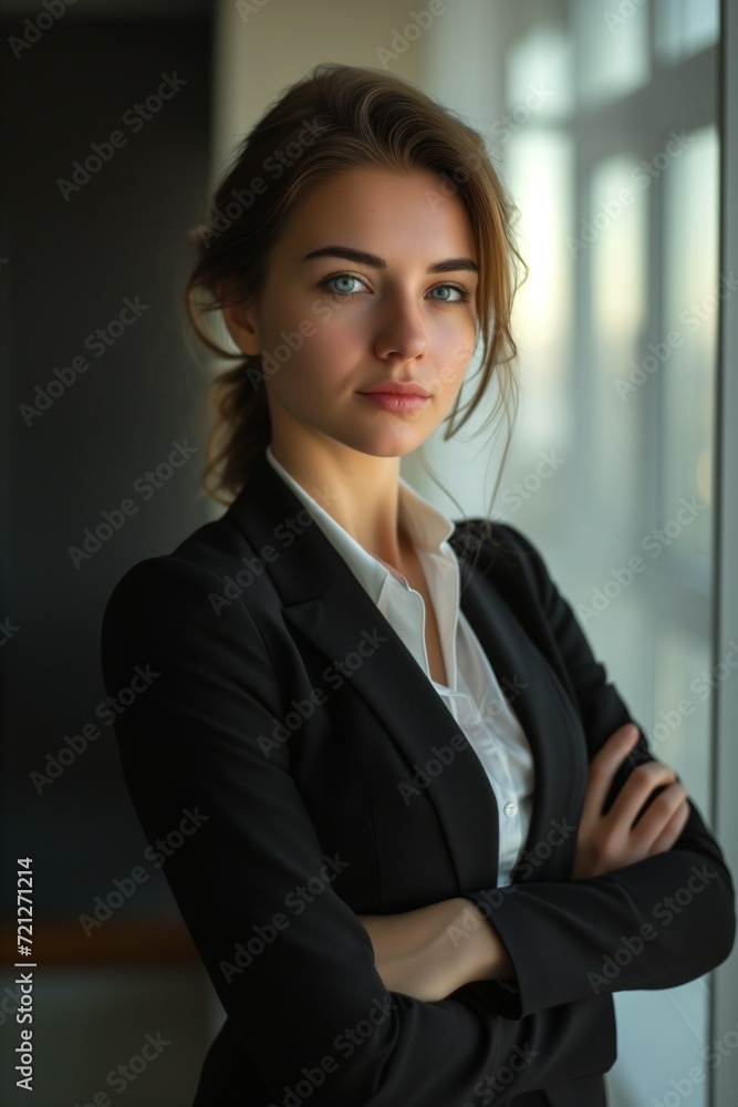 Portrait of a young business woman, a beautiful business lady in an ...