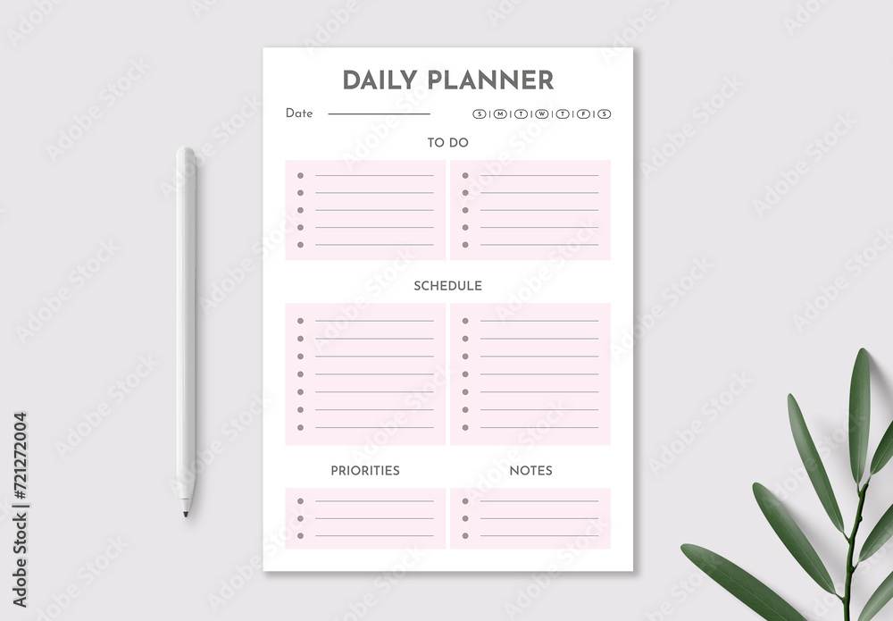 Daily Planner Layout With Minimalist Design Stock Template | Adobe Stock